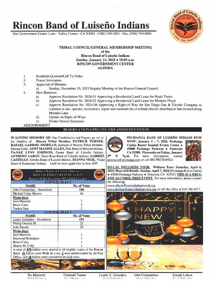 General Membership Meeting 1-14-24 – The Rincon Band of Luiseño Indians